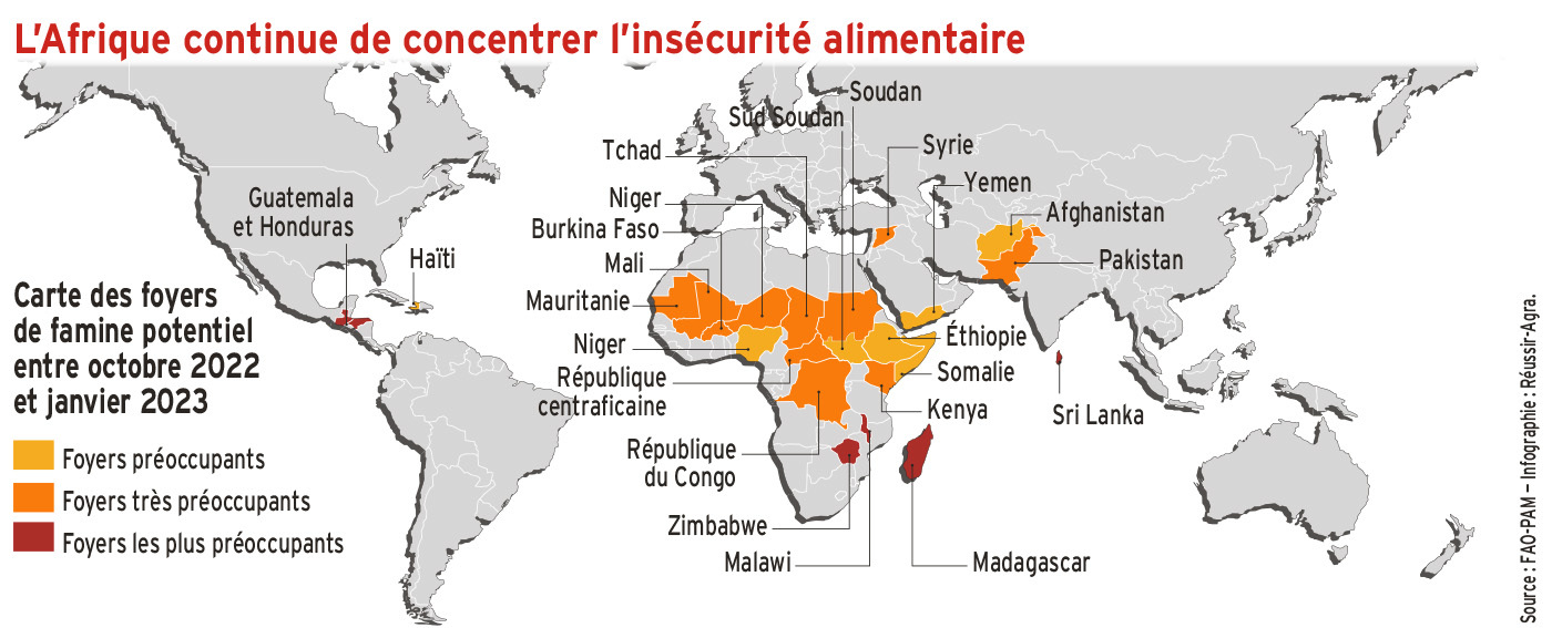 Carte De La Famine En Afrique Éthiopie, Congo, Mozambique, Yémen…