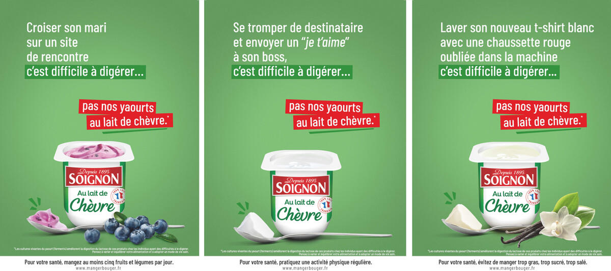 Des pubs décalées pour les yaourts au lait de chèvre Soignon | Réussir ...